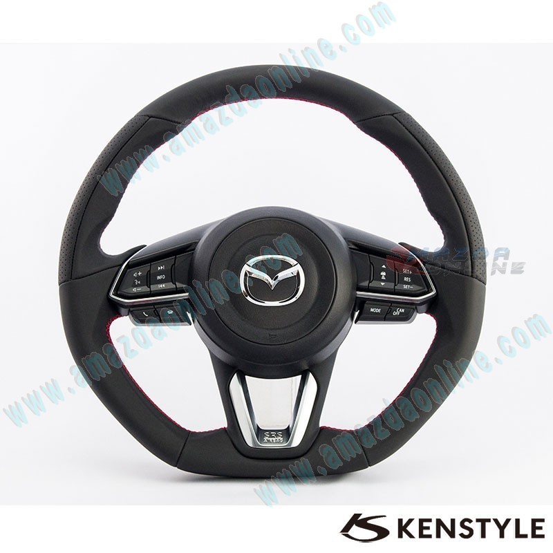 Kenstyle Flat Bottomed Leather Steering Wheel fits 17-23 Mazda2 [DJ ...