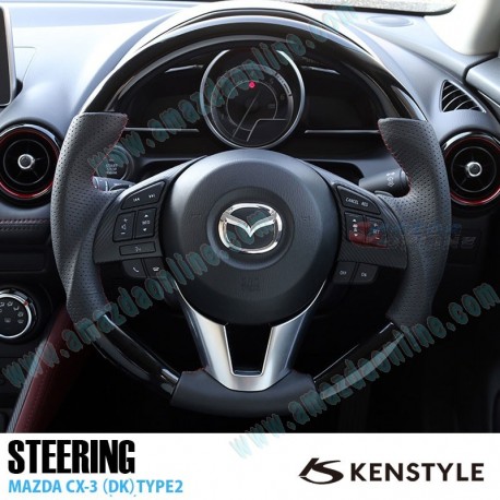 Kenstyle Flat Bottomed Leather and Piano Black Steering Wheel fits 15-16 Mazda CX-3 [DK] MA05 ...