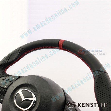 Kenstyle Flat Bottomed Leather Center Line Design Steering Wheel fits 15-16 Mazda CX-3 [DK] MA08 ...