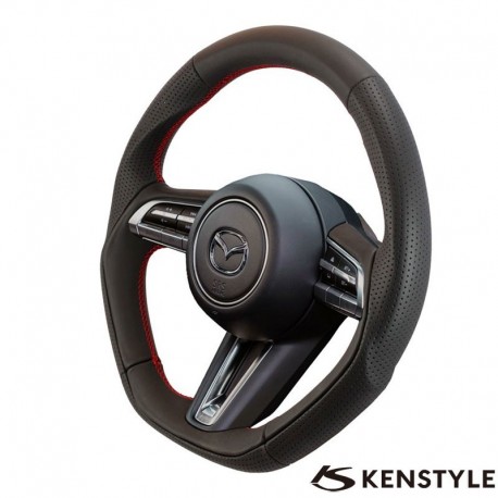 Kenstyle Flat Bottom Leather with Stitching Steering Wheel fits 2021-2024 Mazda MX-30 [DR] MF01 ...